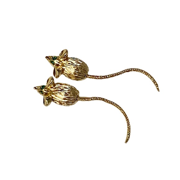 Vintage | Jewelry | Vintage Mice Mouse Brooch Set Gold Green Eyes ...
